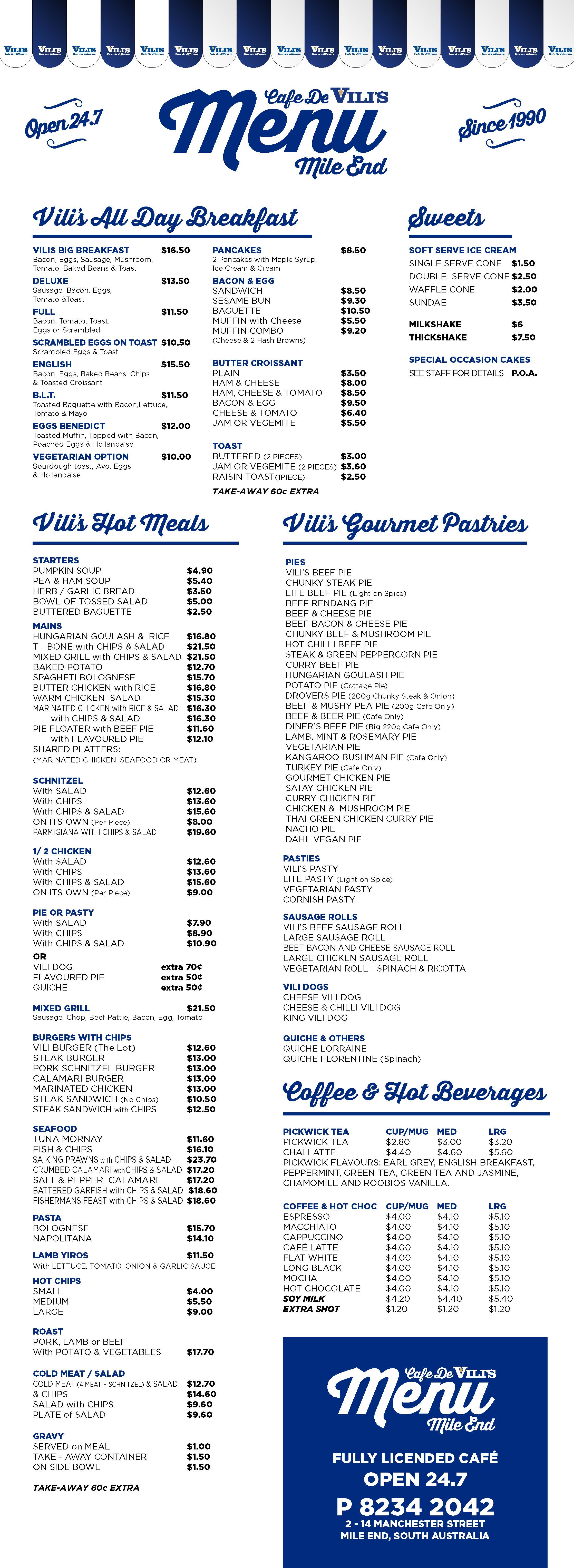 Cafe de Vili's | Open 24x7 in Mile End and Blair Athol | Pastries & Meals